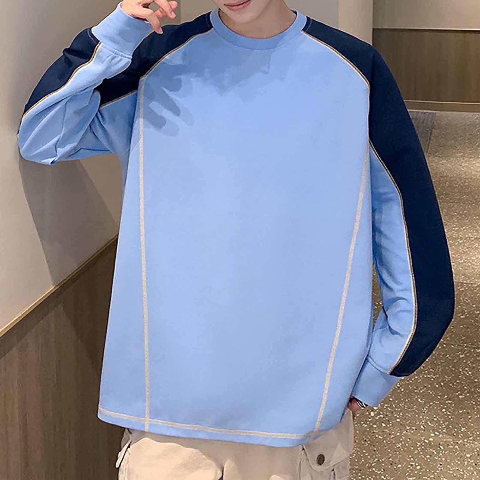 Fengqque Men's Color Blocking Round Neck Pullover Long Sleeve Tops ...