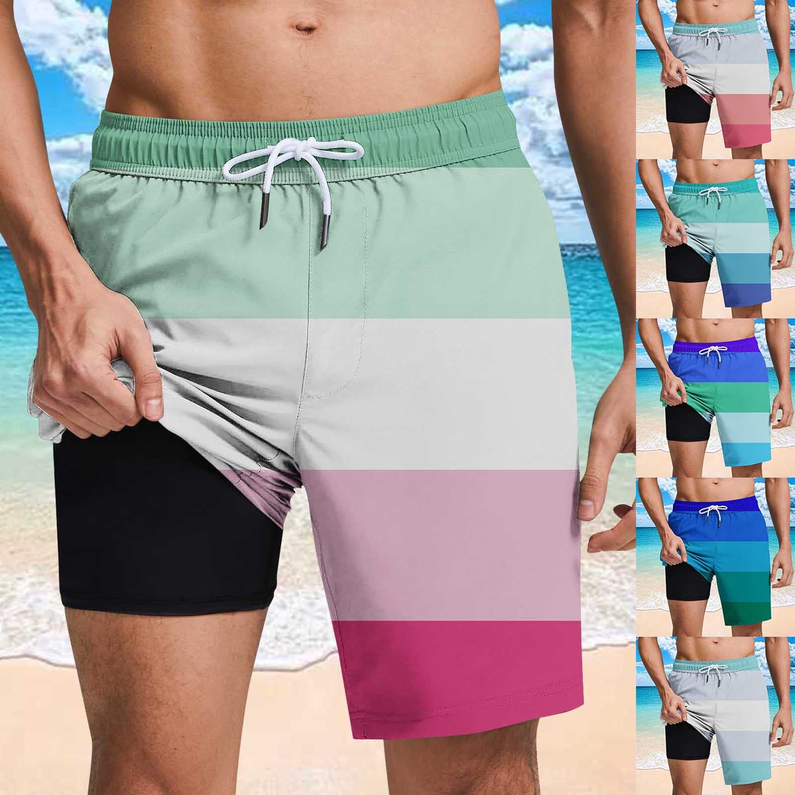 Fengqque Men's Color Blocking Shorts Casual Elastic Waist Drawstring ...