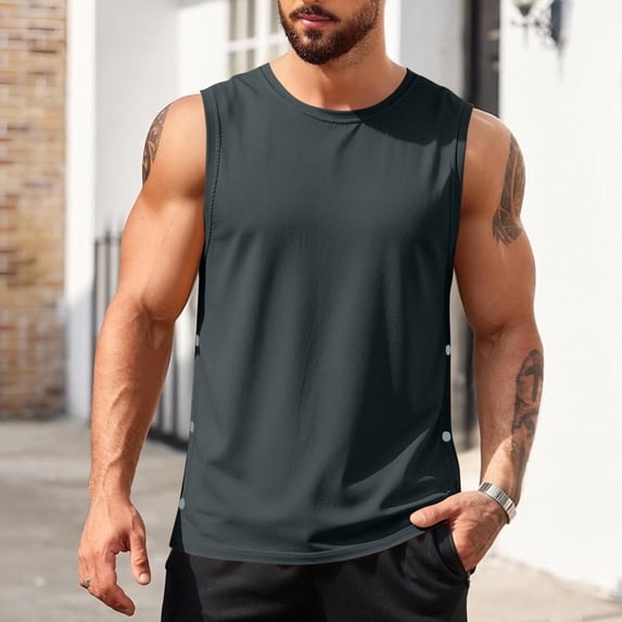 Fengqque Men's Cotton Plus Size Workout Tank Top Fitted Sleeveless ...