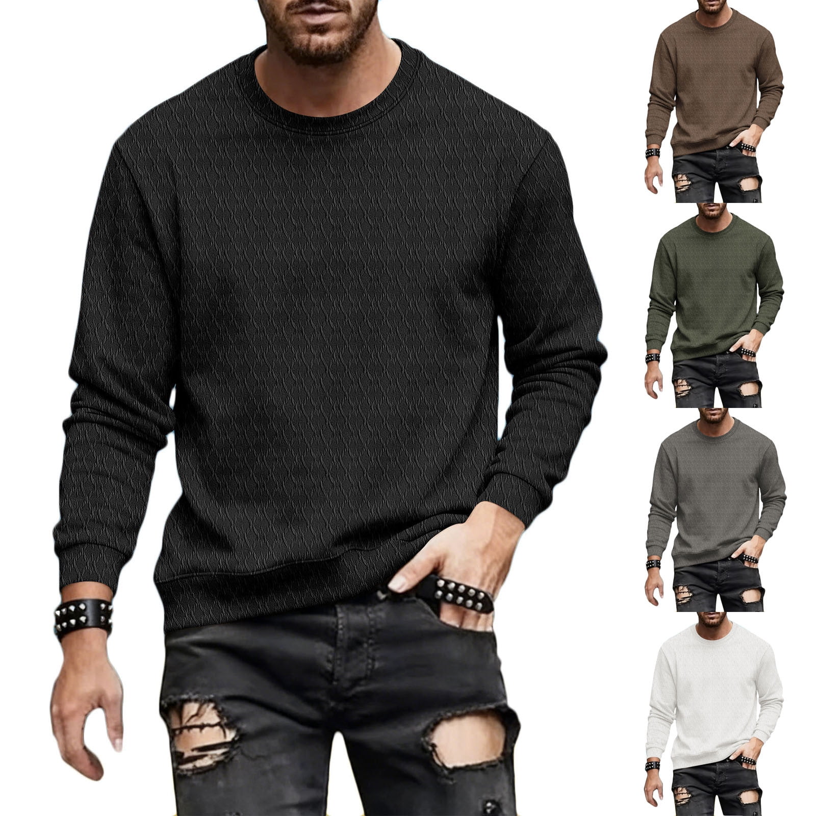 Fengqque Men's Crewneck Long Sleeve Loose Casual Sweatshirts Geometric ...