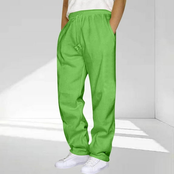 Fengqque Men's Elastic Waist Drawstring Solid Color Loose Straight Leg ...