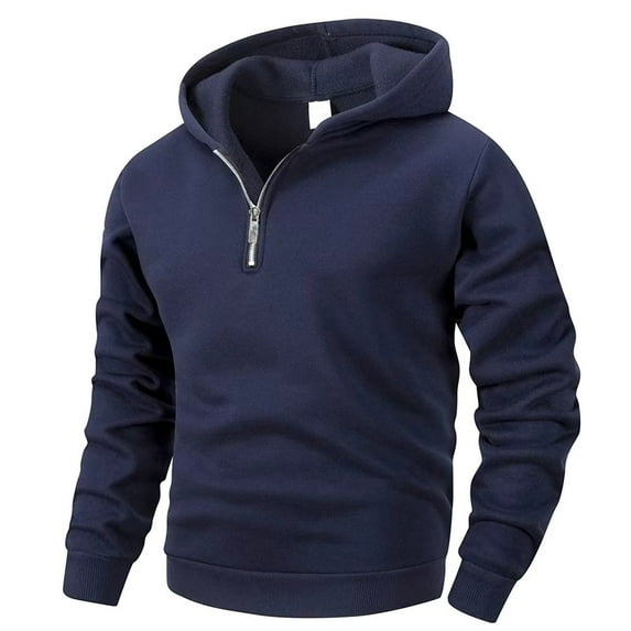 Fengqque Men's Fashion Basics Solid Color Long Sleeved Quarter Zip ...