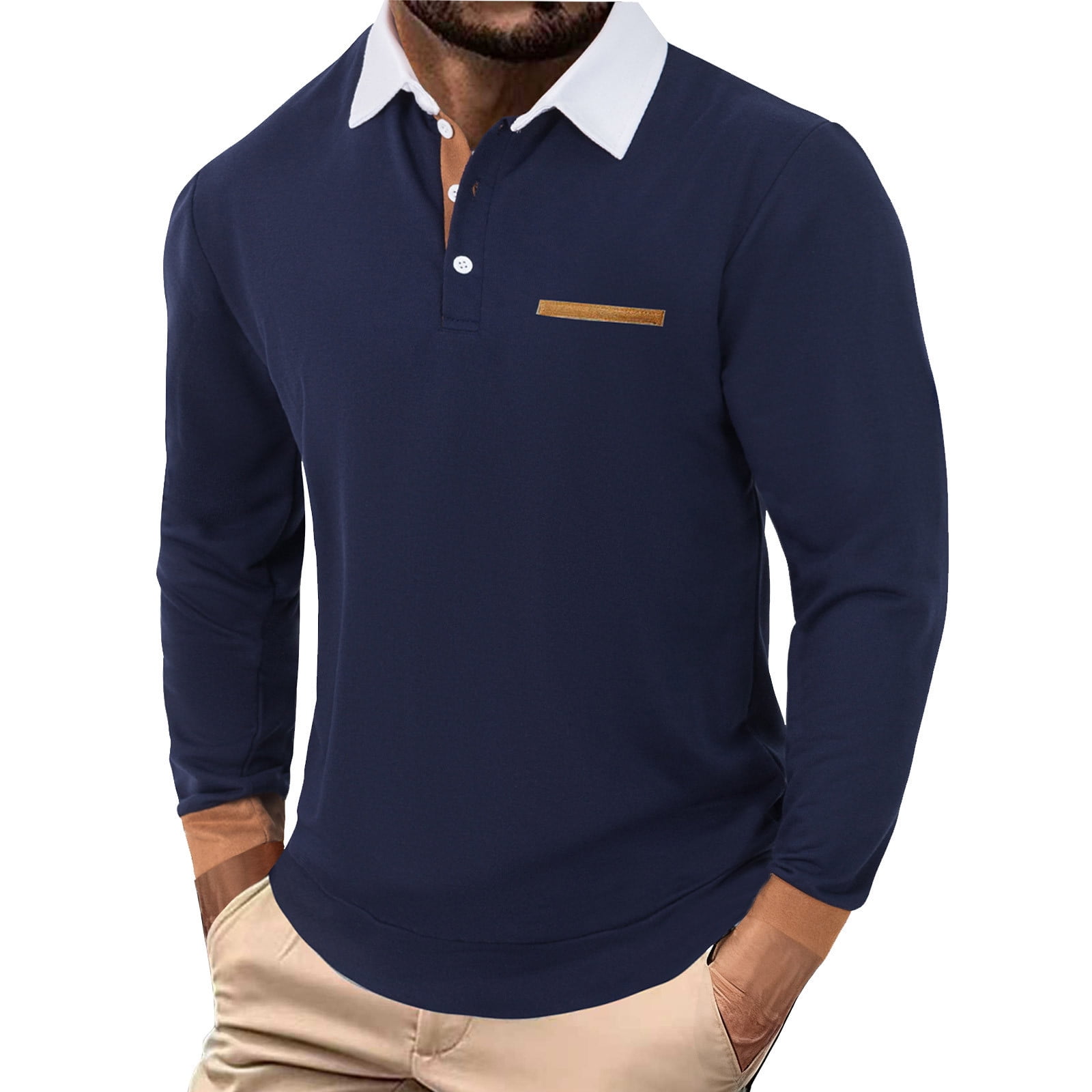 Fengqque Men's Fashion Casual Color Blocked Long Sleeved Quarter Button ...