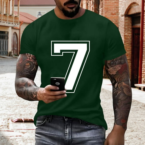 Fengqque Men's Fashion Daily Short Sleeve Round Neck Pullover Number ...
