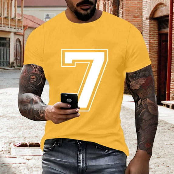 Fengqque Men's Fashion Daily Short Sleeve Round Neck Pullover Number ...