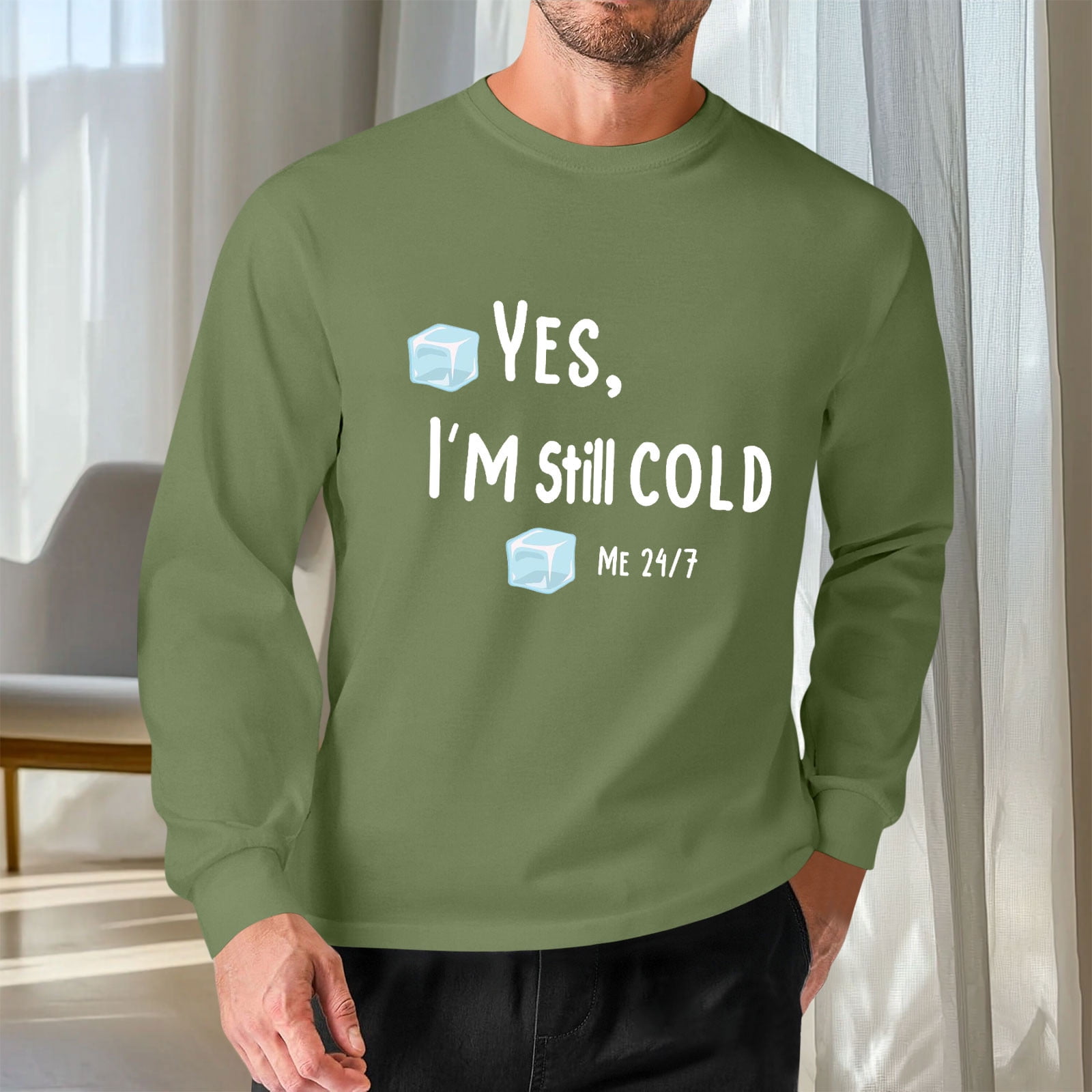 Fengqque Men's Fashionable Loose Casual Letter Printed Round Neck Long ...