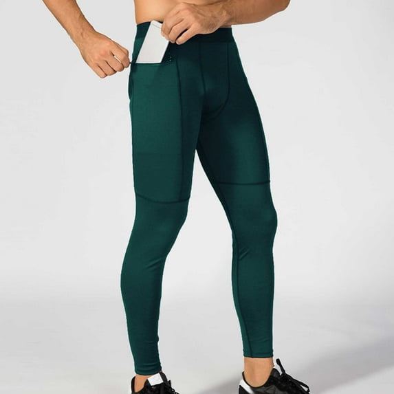 Fengqque Men's Pocket Compression Pants, Performance Athletic Sports ...