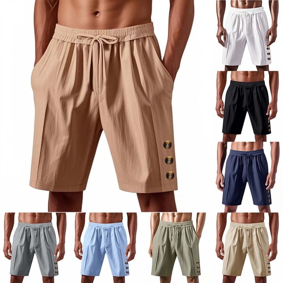 Fengqque Men's Side Button Elastic Waist Drawstring Shorts Casual ...