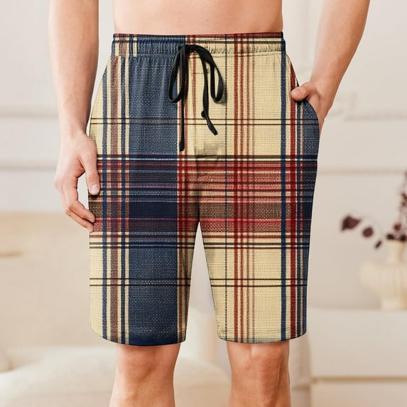 Fengqque Men's Sleepwear Shorts Pajama Bottom Lounge Short Plaid ...