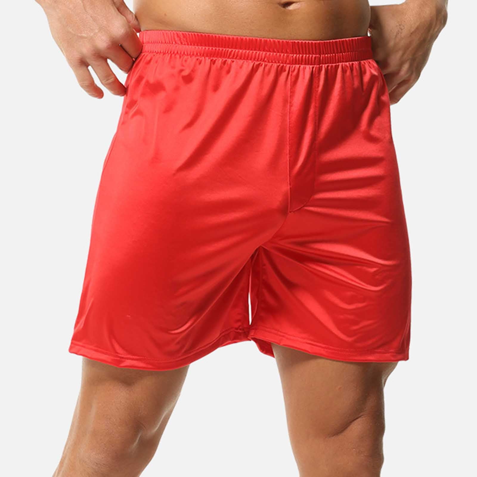 Fengqque Men's Solid Color Casual Loose Satin Sports Fitness Mid Waist ...