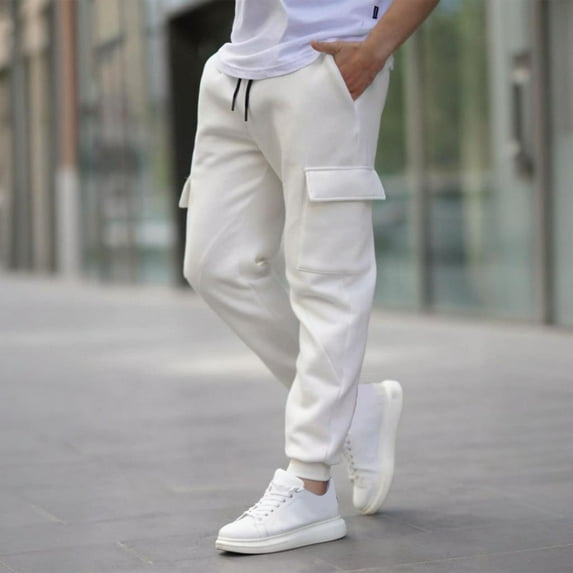 Fengqque Men's Solid Color Elastic Waist Drawstring Cargo Pants Multi ...