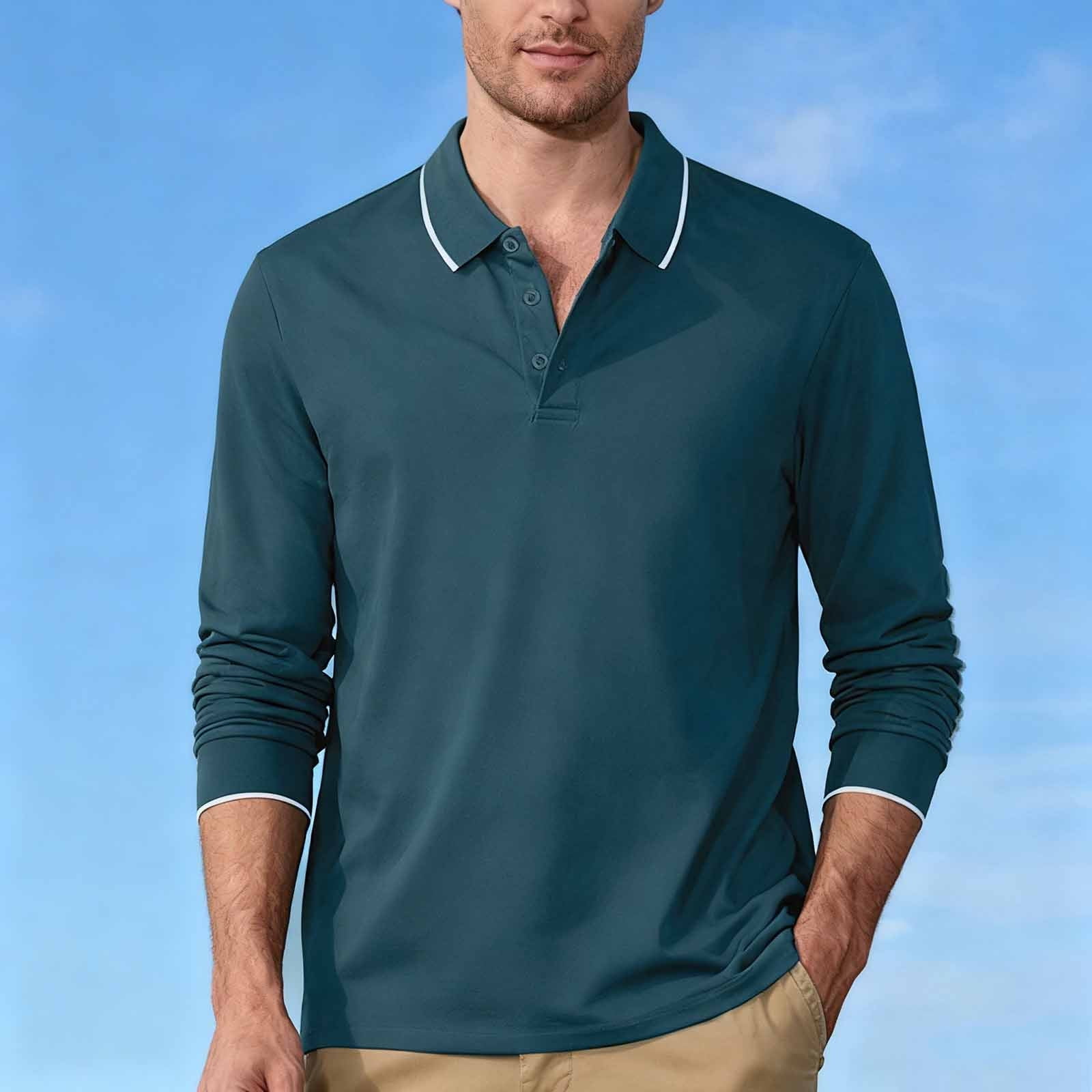 Fengqque Men's Solid Color Fashion Casual Long Sleeve Lapel Quarter ...