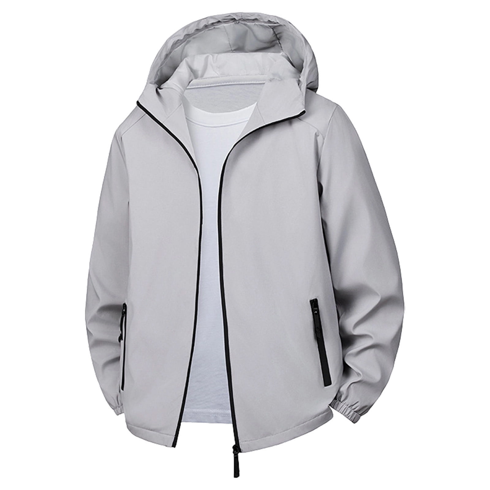 Fengqque Men's Solid Color Fashion Long Sleeved Pocket Full Zipper ...