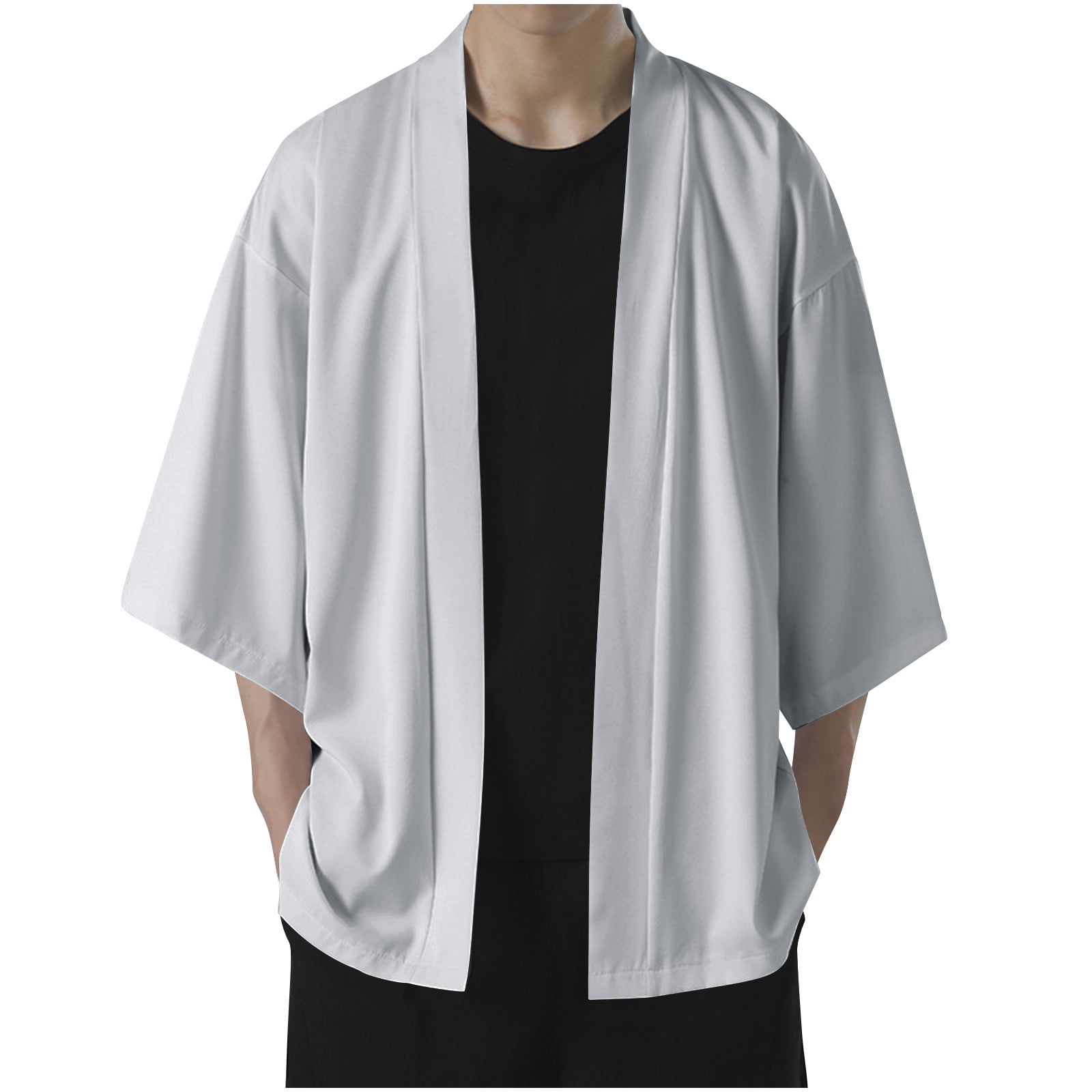 Fengqque Men's Summer Thin Ice Silk Sunscreen Coat Casual Solid Color ...