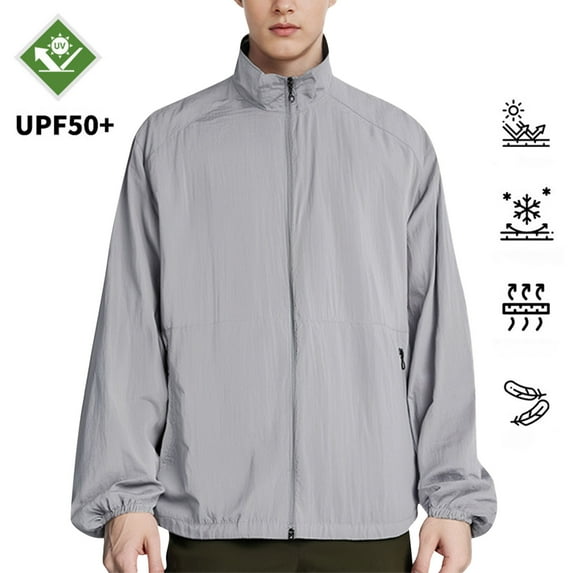 Fengqque Men's UPF 50+ Light Jacket Full Zipper Sun Protection Hoodie ...