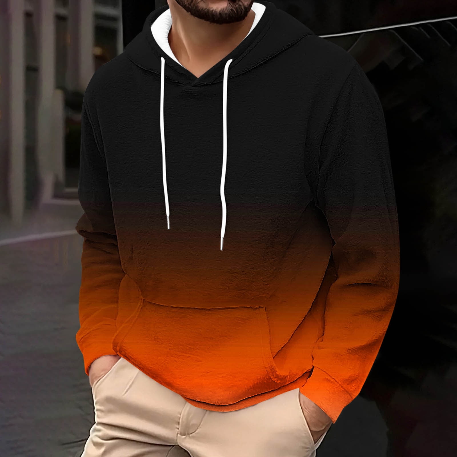 Fengqque Mens Flannel Gradient Color Casual Hoodies Long Sleeved ...