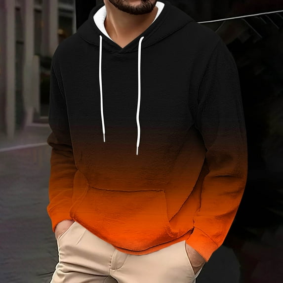 Fengqque Mens Flannel Gradient Color Casual Hoodies Long Sleeved ...