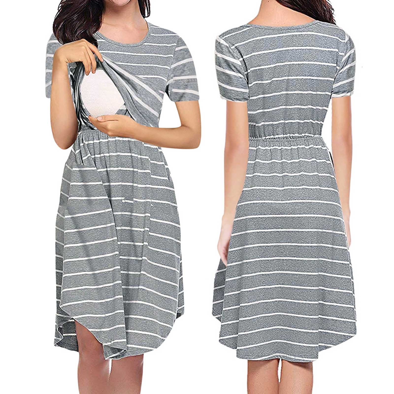 Fengqque Nursing Maternity Maternity Postpartum Comfort Dress Pajamas ...