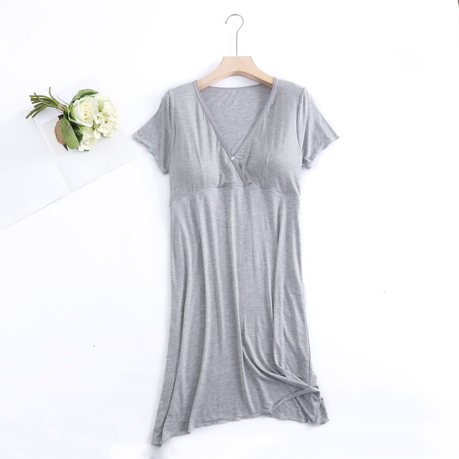 Fengqque Nursing Maternity Maternity Postpartum Comfort Dress Pajamas V ...