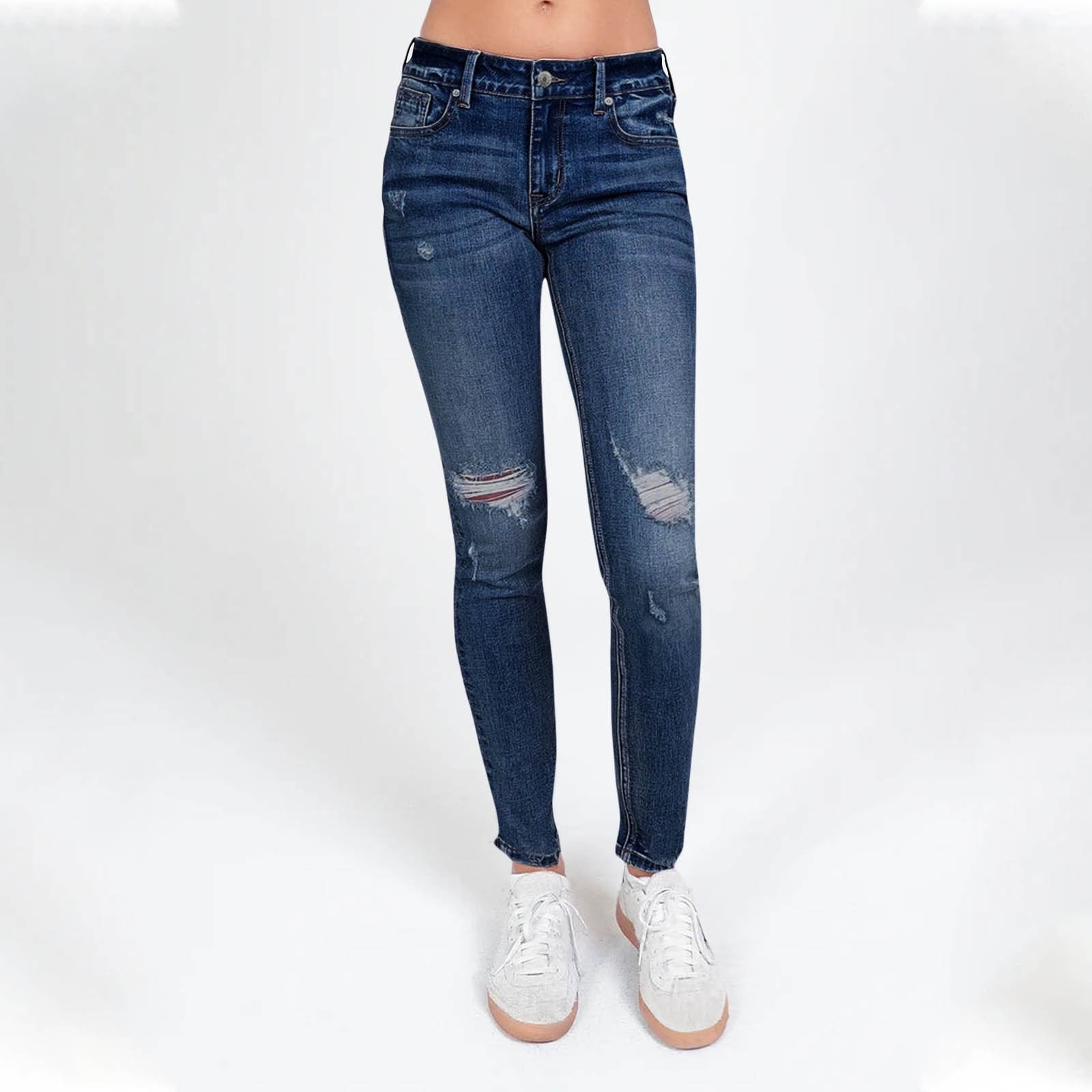 Fengqque Pants for Women High Waist Ripped Distressed Tight-fitting ...