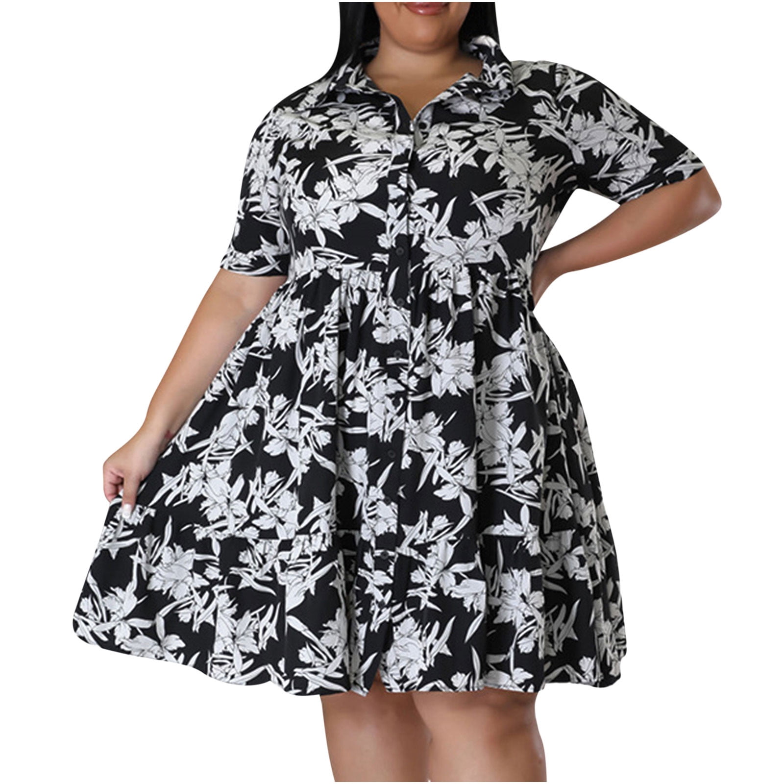Fengqque Plus Size Women's Summer Dresses Loose Fit Flowing Pleats ...