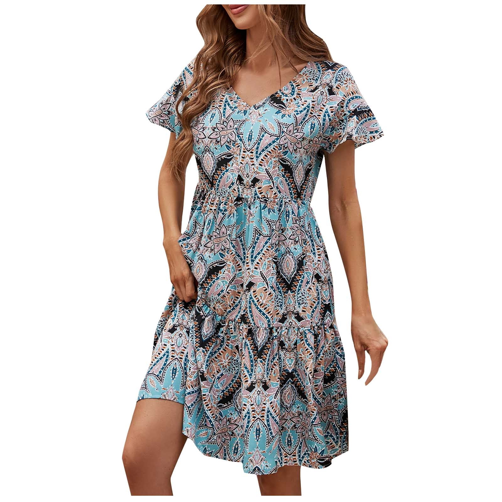 Fengqque Plus Size Women's Summer Dresses Loose Fit Flowing Pleats ...