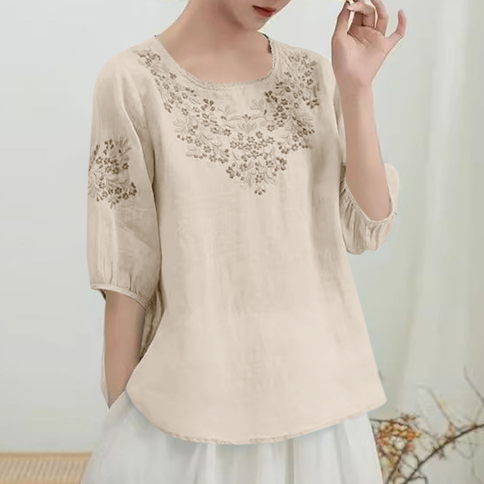 Fengqque Short Sleeve Tops for Women Summer,Women's Five Quarter ...