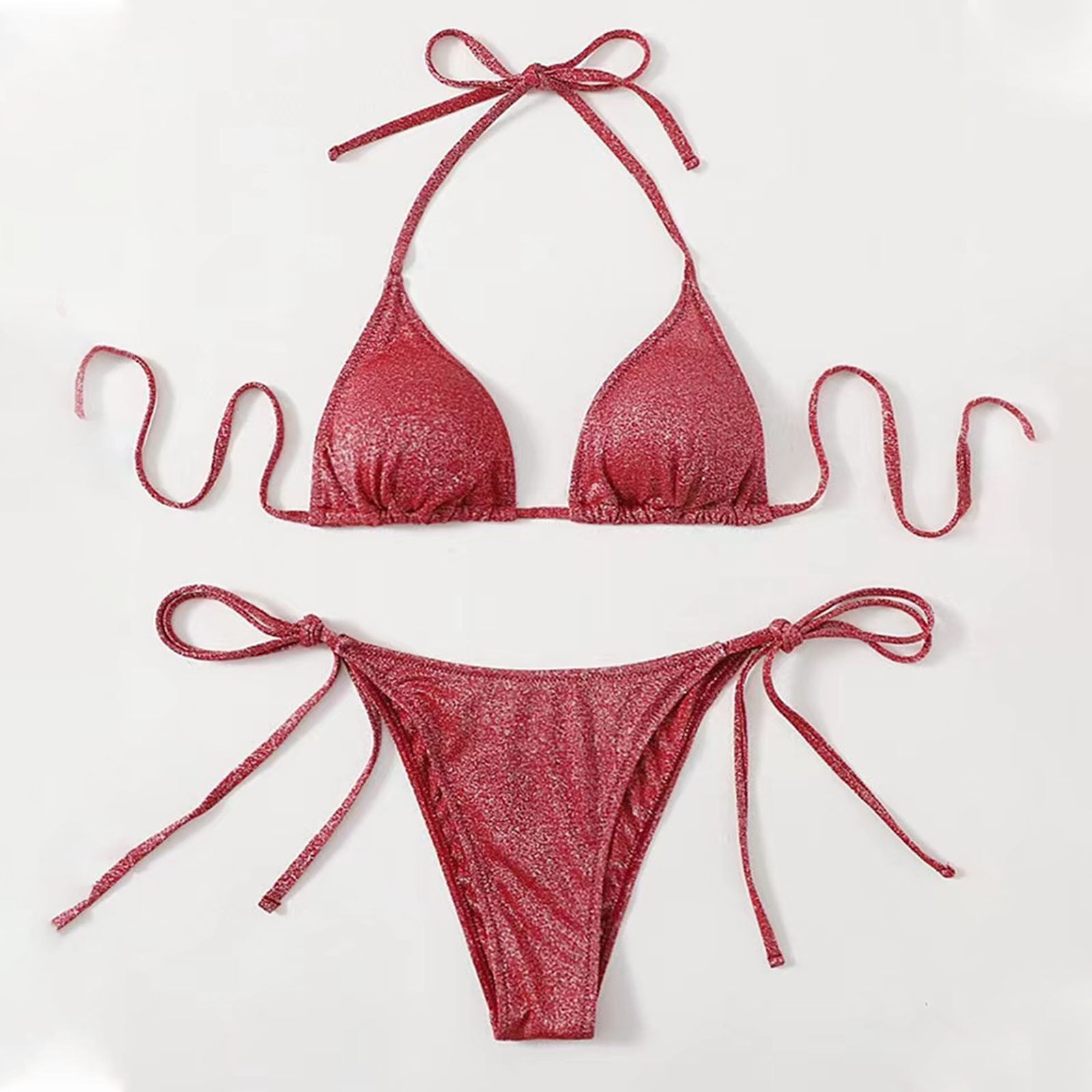 Fengqque Solid Color Split Suspender Backless Bikini Womens Underwire ...