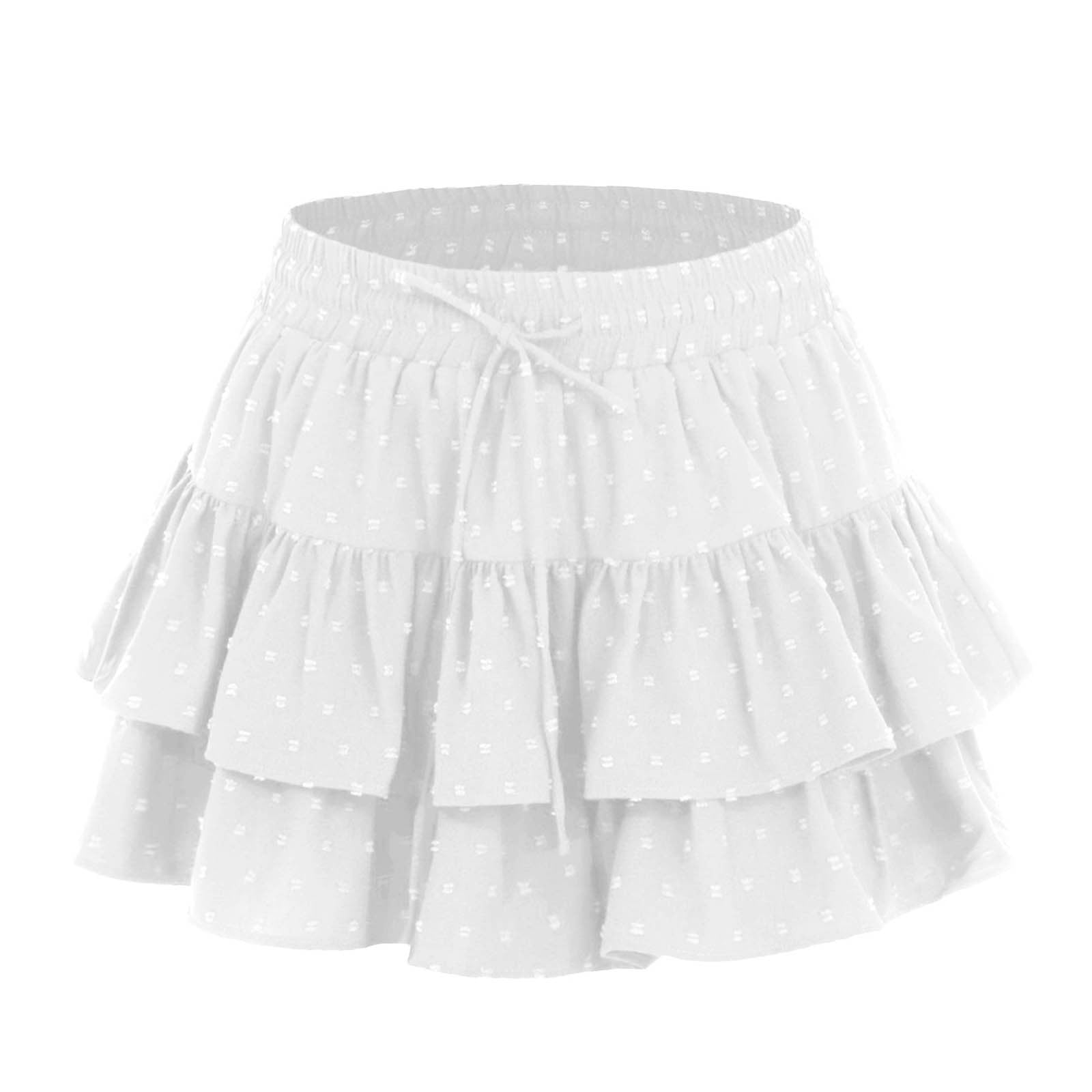 Fengqque Women Cake Skirt Solid Color Mini Skirt Double Layer Ruffled ...