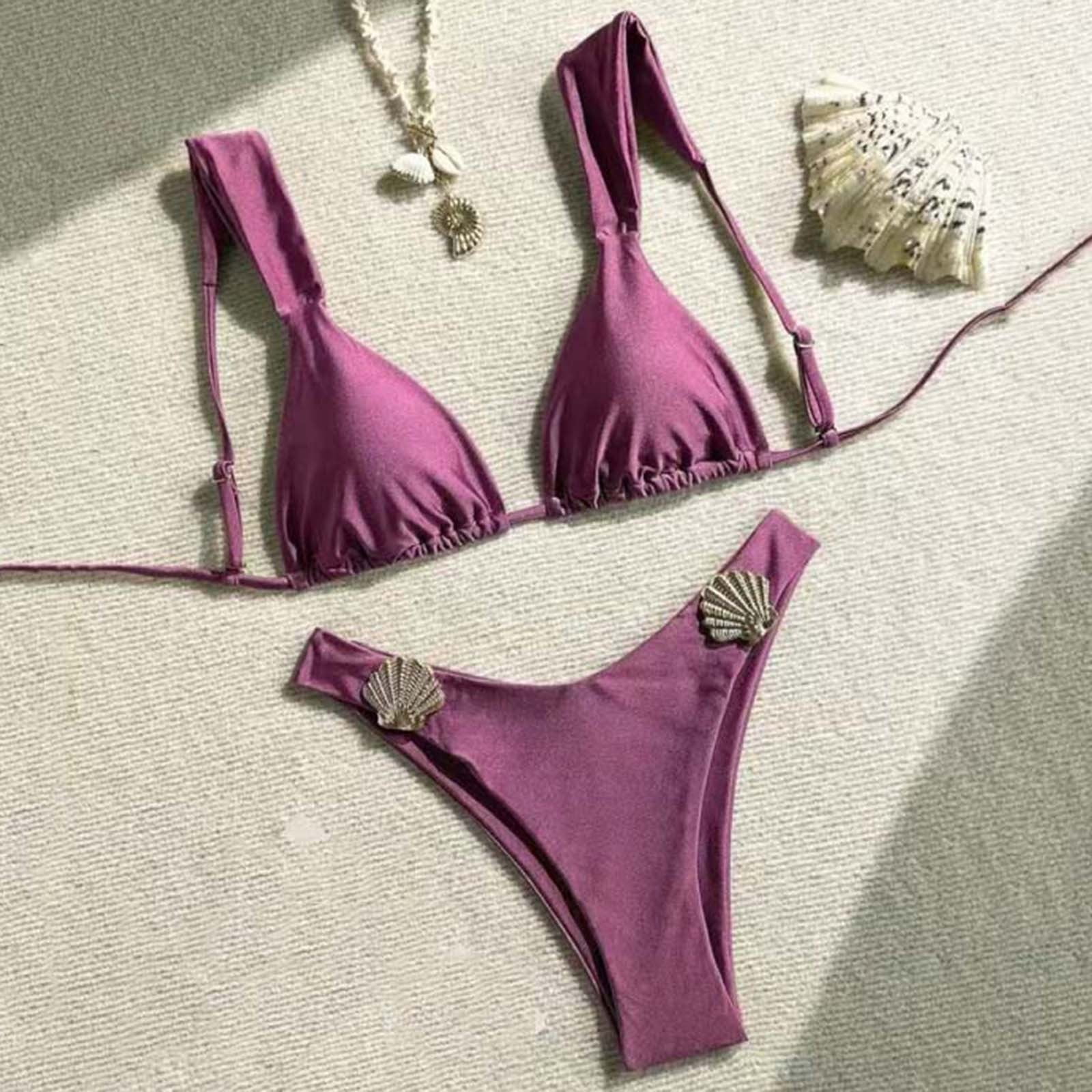 Fengqque Women's Bikini Set Triangle Two Piece Solid Color Bikini ...