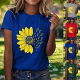 Fengqque Women's Cute T-Shirt Short Sleeve Round Neck Classic Daisy ...