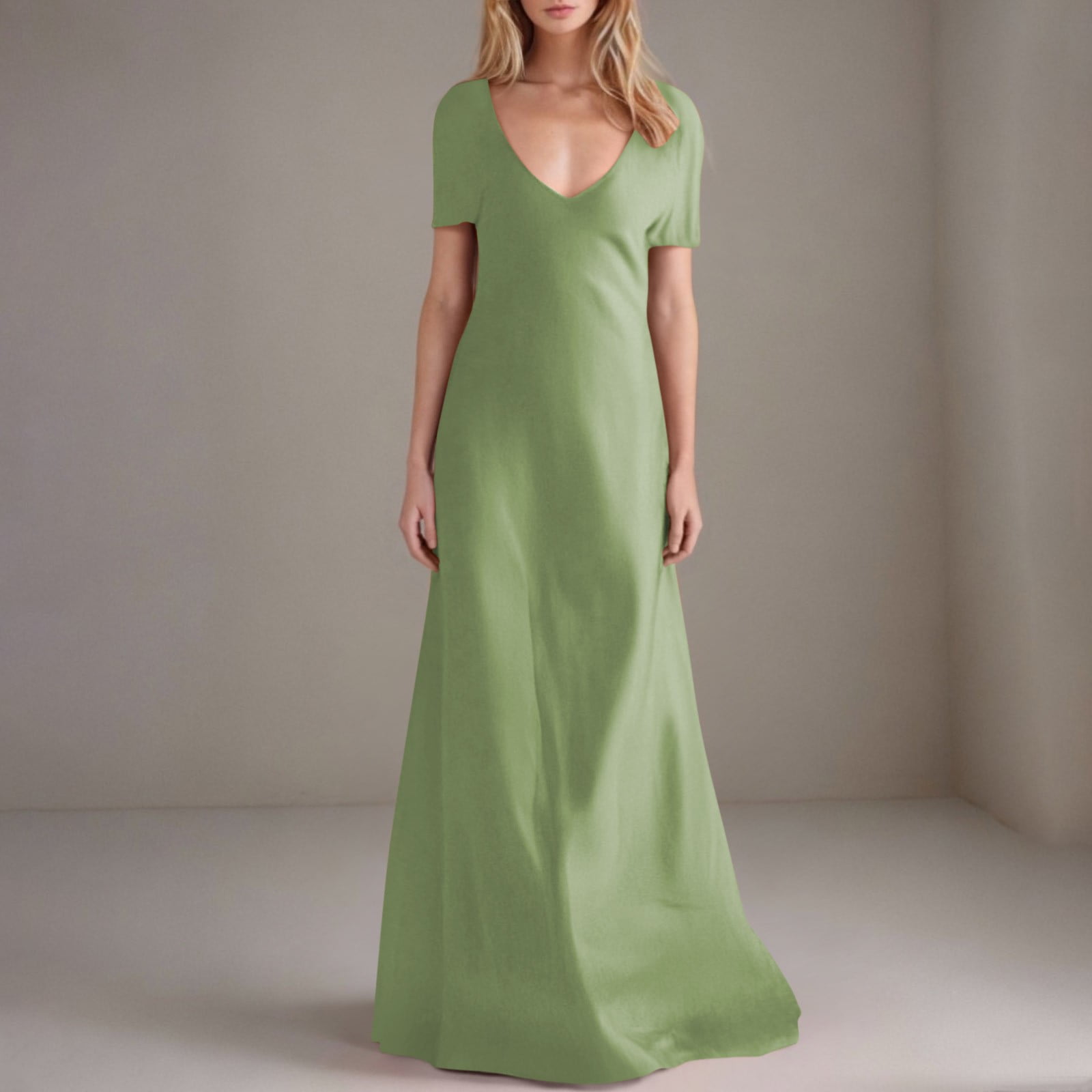 Fengqque Women's Fashion Casual Plus Size Solid Color Short Sleeve V ...