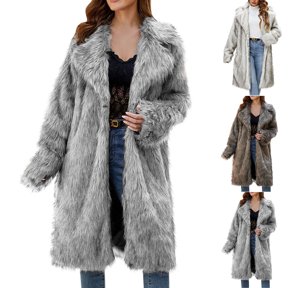 INSPIRE CHIC Lapel Faux Fur Coat for Women's Fuzzy Winter Warm Jacket ...