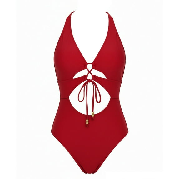 Fengqque Women's Hollowed Out Solid Color One-piece Swimsuit Thin ...