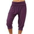 Fengqque Women's Solid Color Elastic Waist Leisure Daily Capri Pants ...