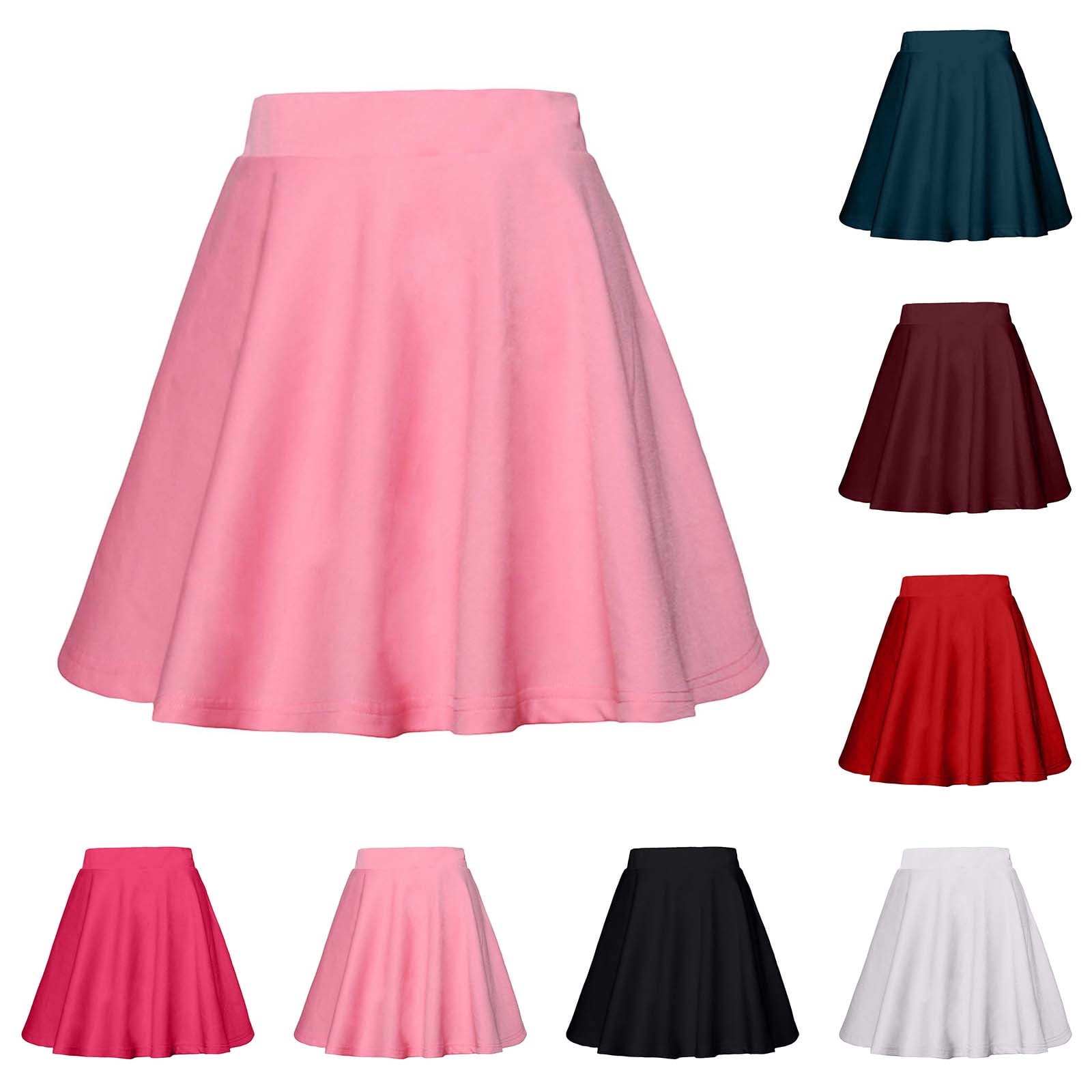 Fengqque Women's Solid Color Mini Skirt Basic Mini Skater Skirt Summer ...