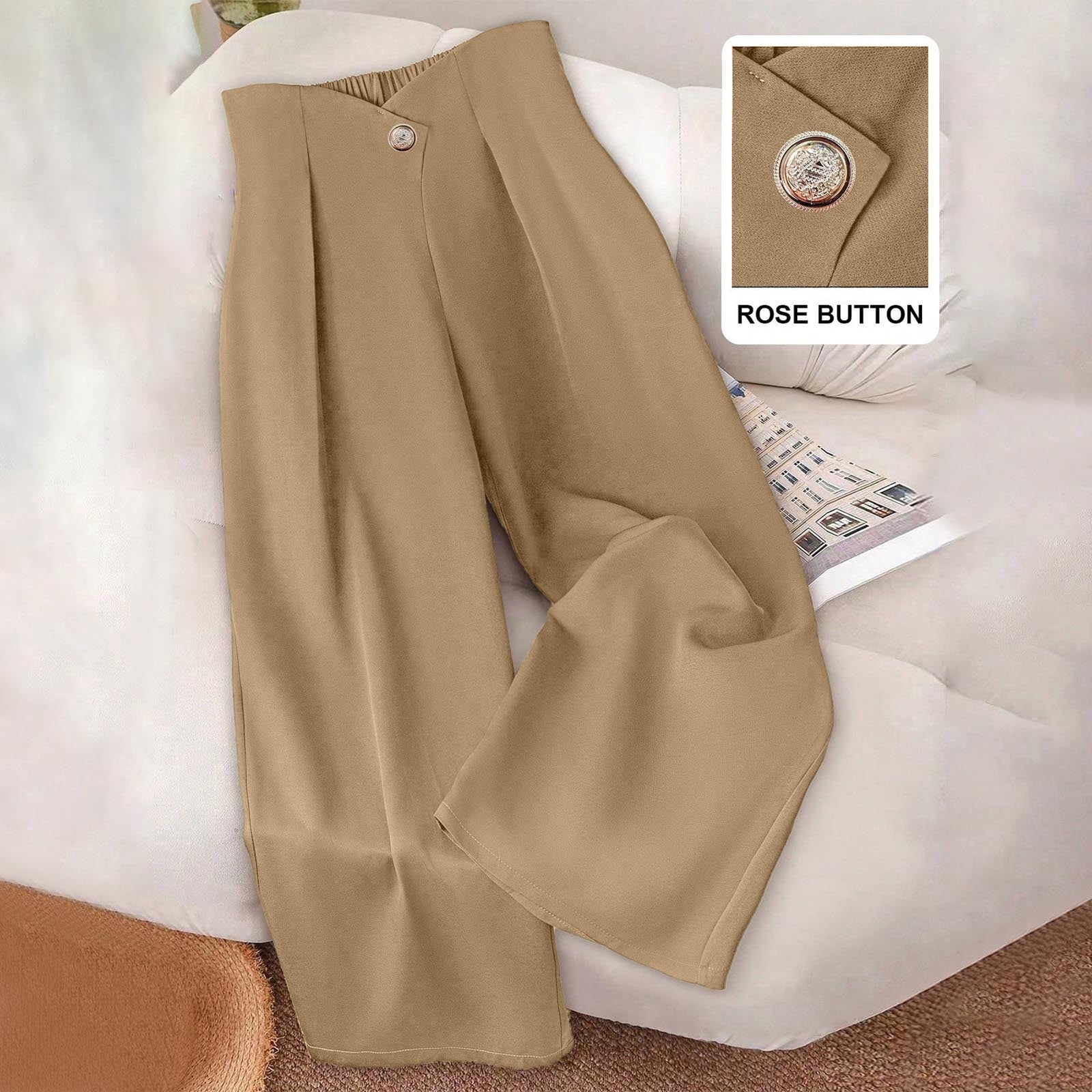 Fengqque Women's Straight Wide Leg Suit Pant Stretchy Work Pants ...