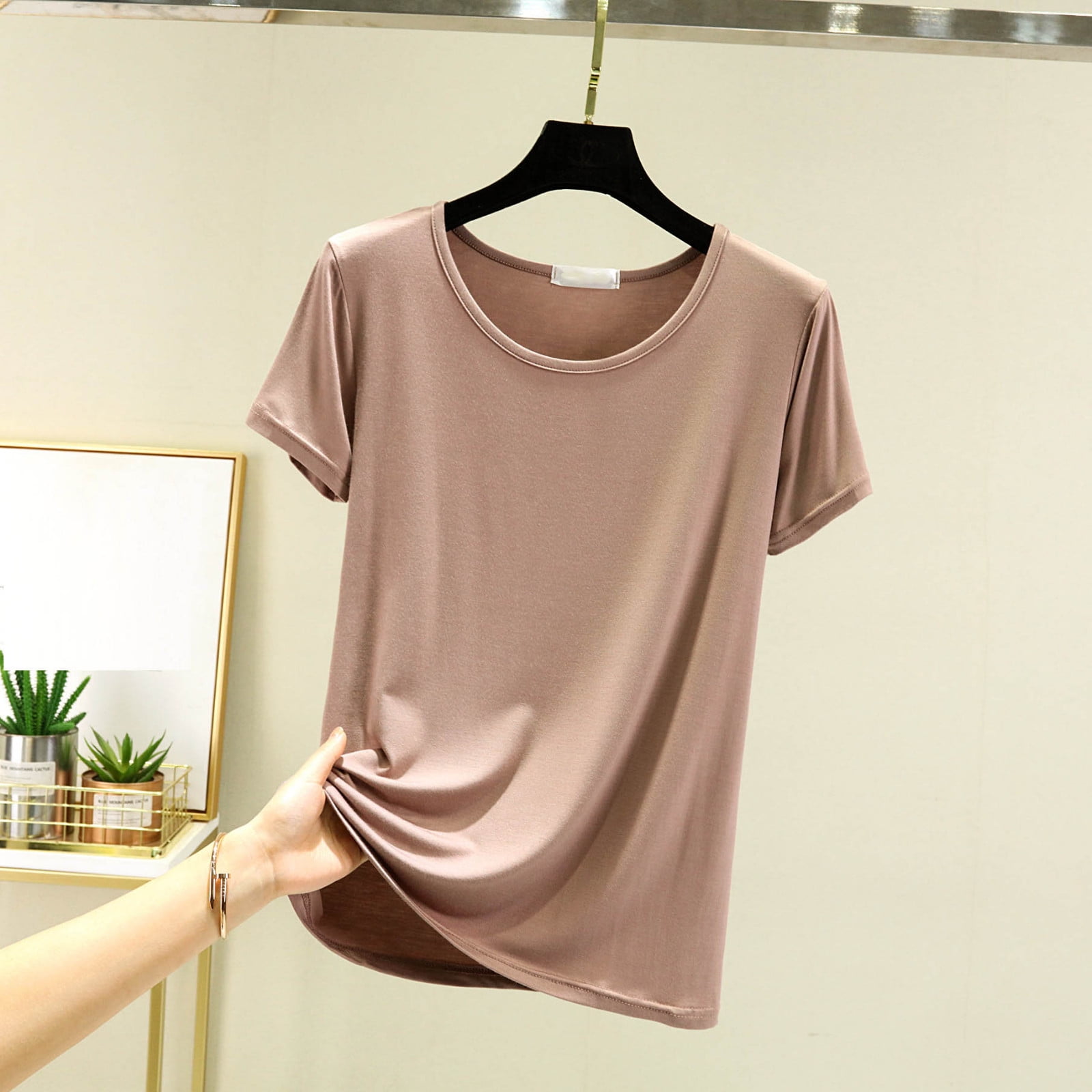 Fengqque Women's Summer Solid Color Short Sleeve Round Neck Loose ...