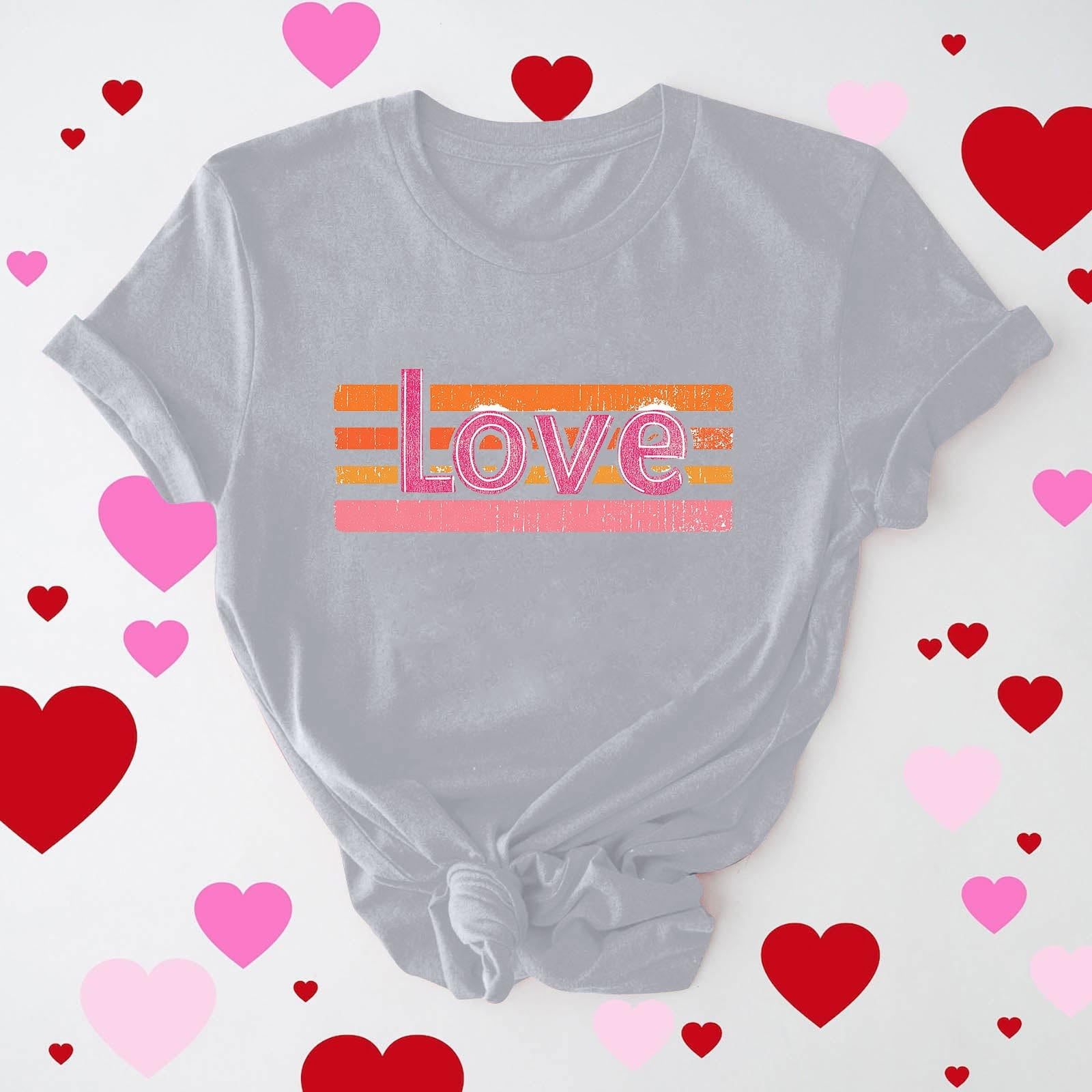 Fengqque Women's Valentine's Day Gift Short Sleeve Round Neck Loose ...