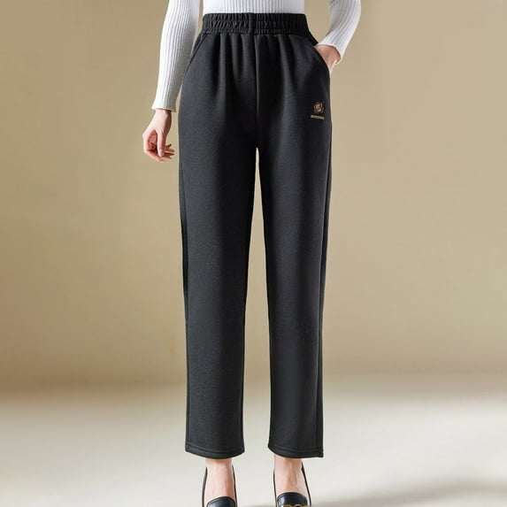 Fengqque Women's Winter Solid Color Velvet Straight Leg Elastic Waist ...