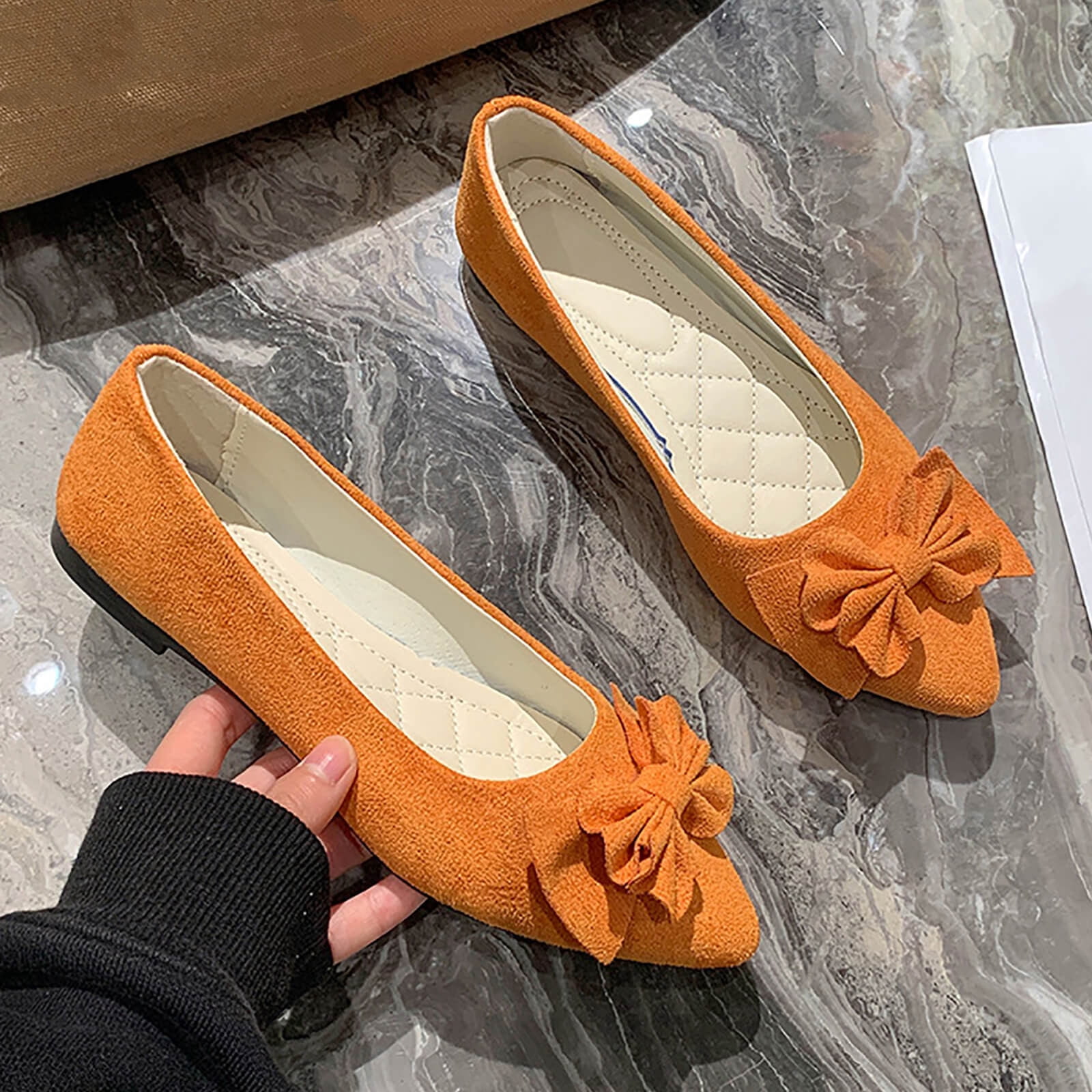 Fengqque Womens Bowknot Ballet Flats Pointy Toe Casual Flat Shoes ...