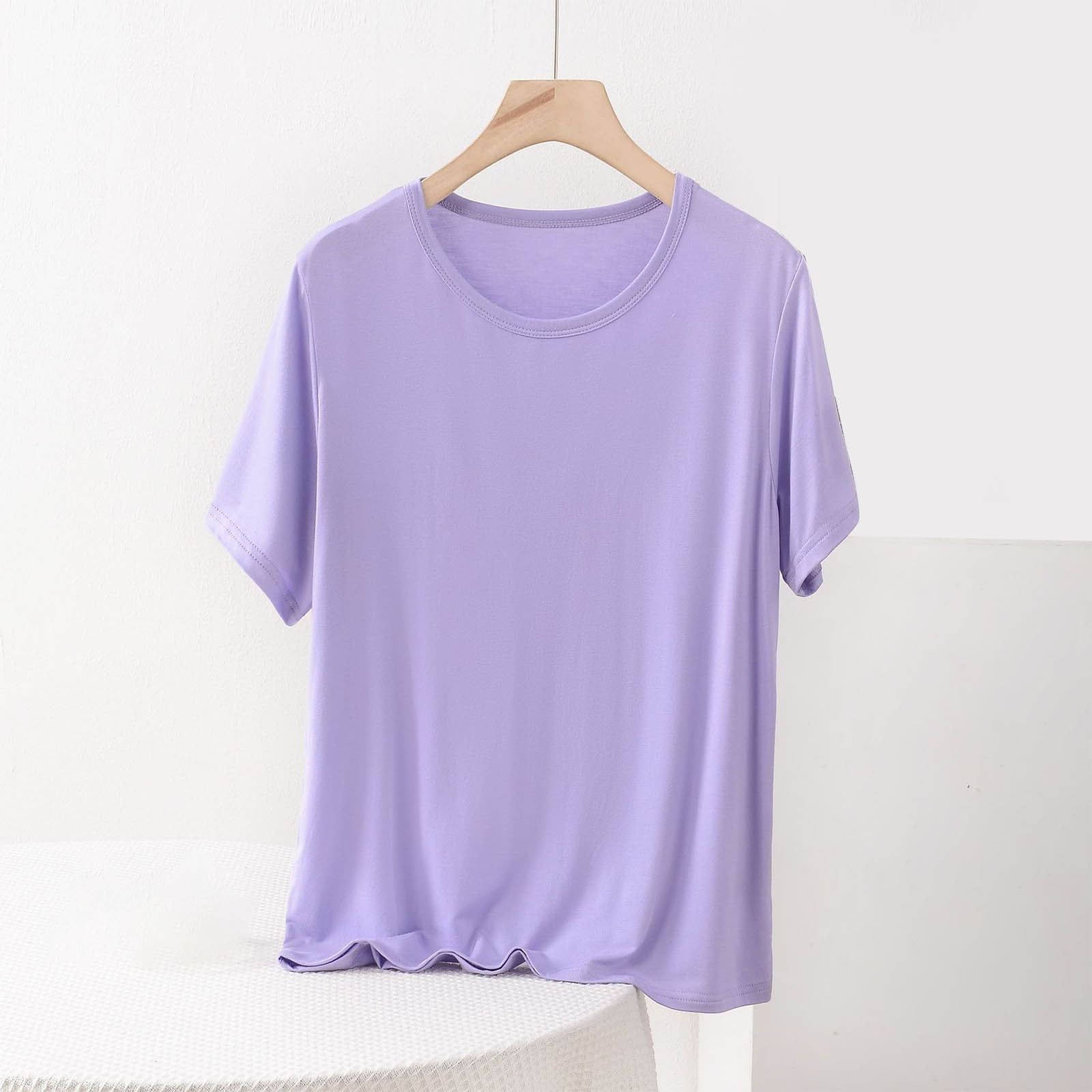 Fengqque Womens Plus Size Solid Color Short Sleeve Round Neck Loose and ...