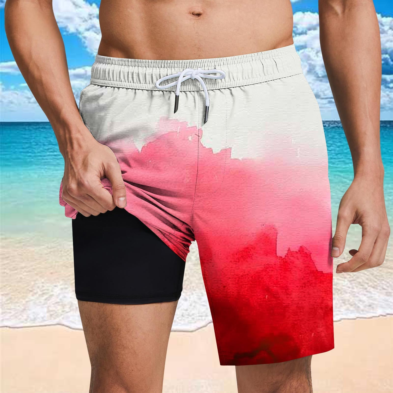 Fengqque Workout Shorts Men with Liner,Men's Gradient Printed Running ...
