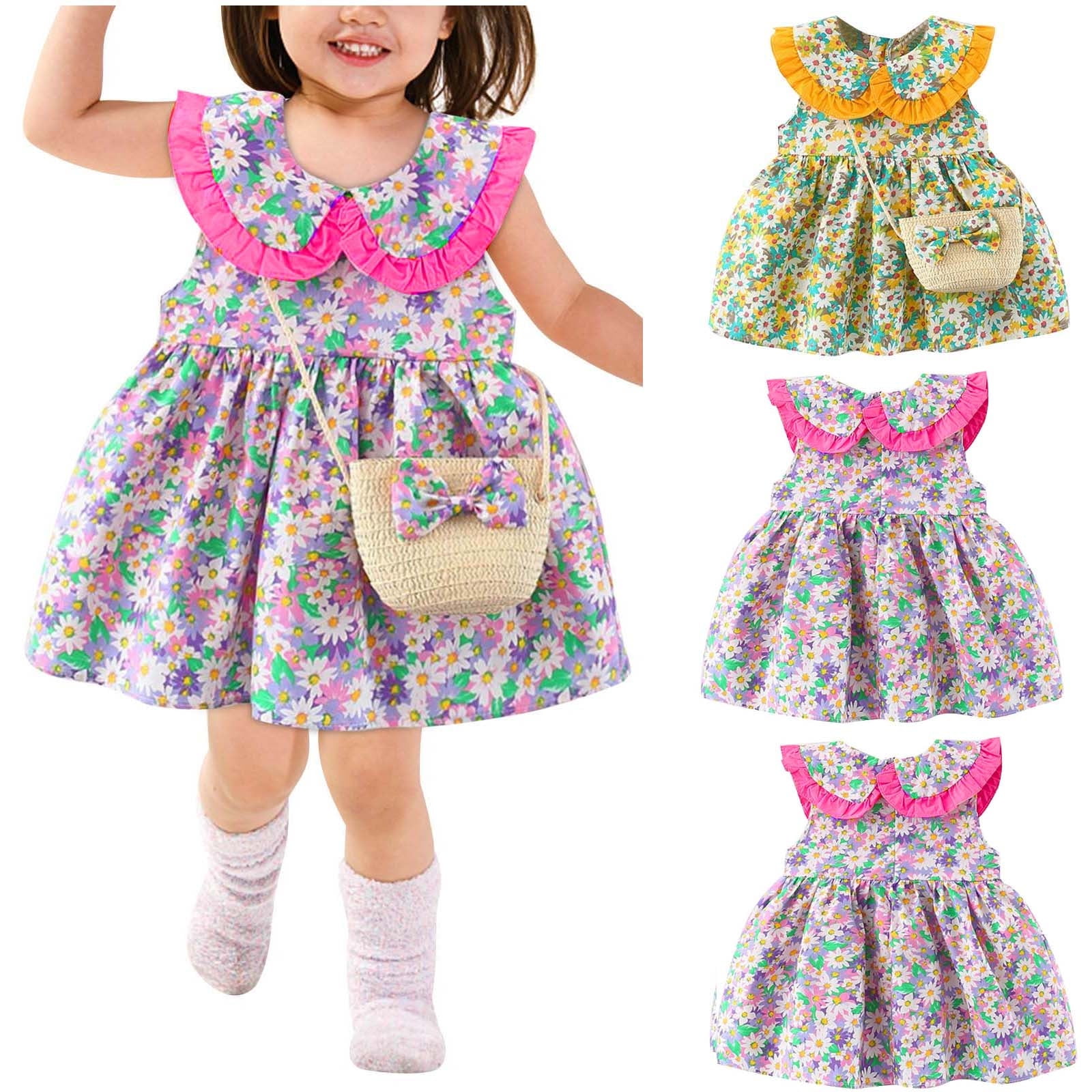 Fengyings Kids Girls Casual Dresses Toddler Floral Dress Print Sundress ...