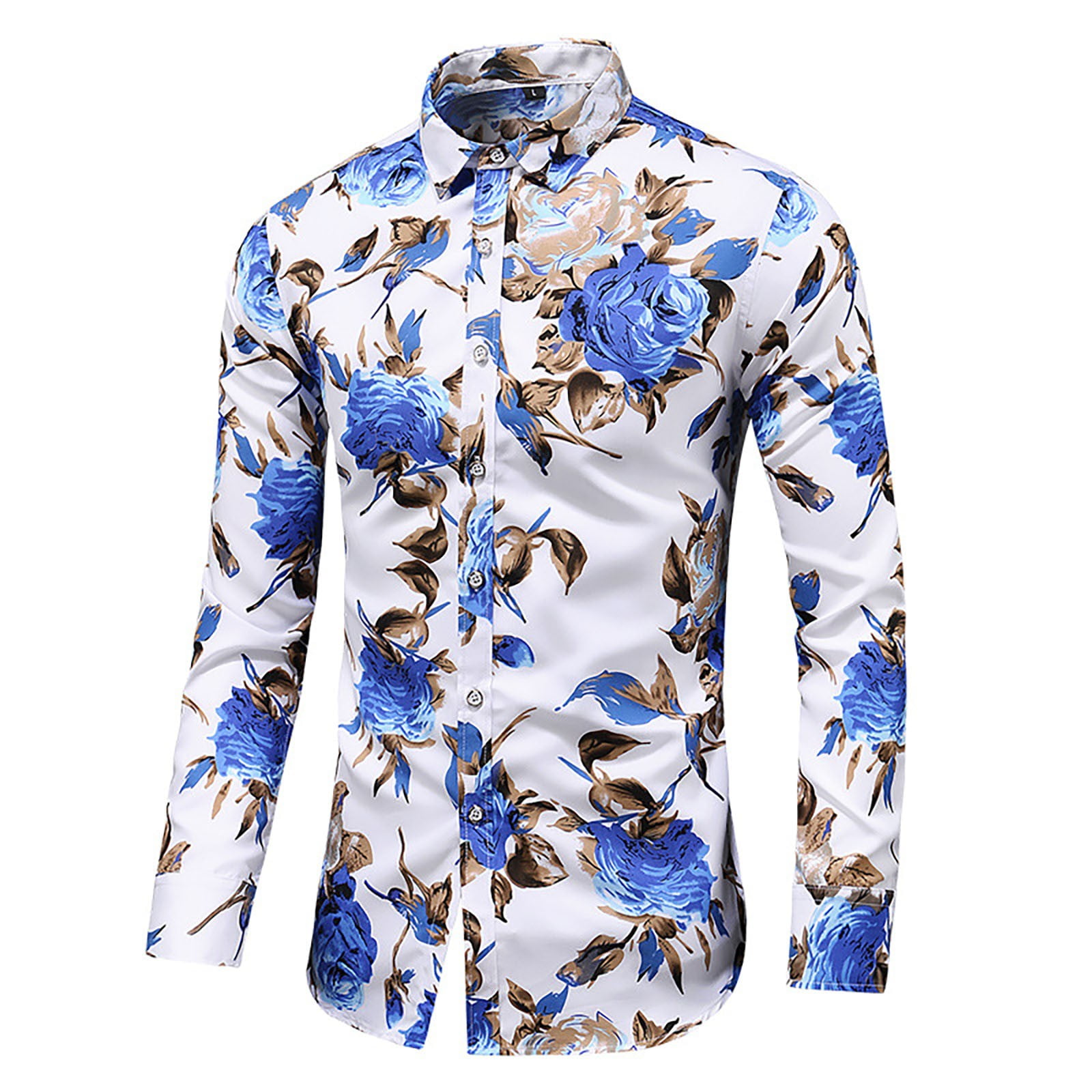 Fengyings Men Floral Dress Shirts Long Sleeve Casual Button Down Flower ...