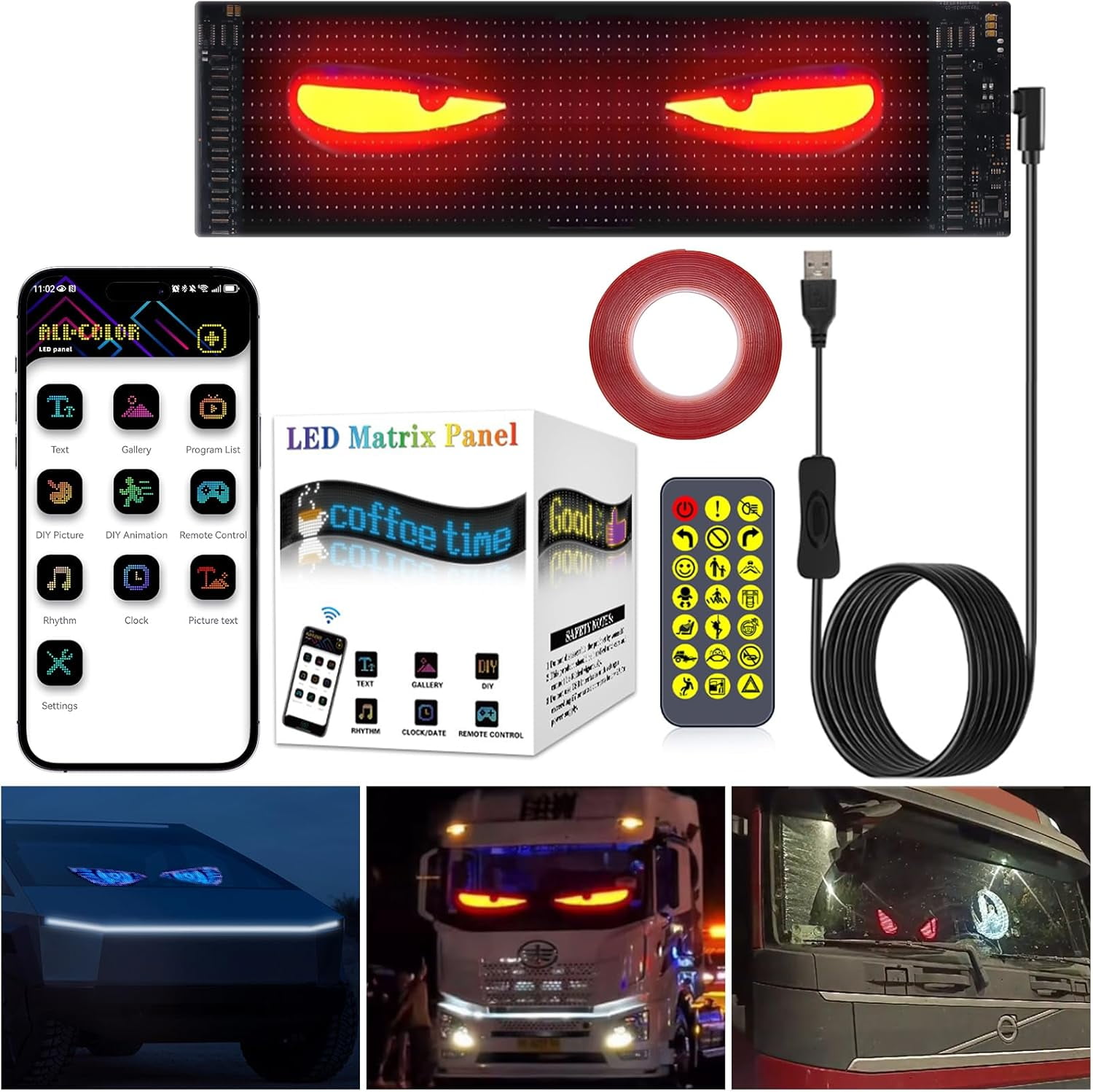 Fenikso 1PCS Devil Eyes Light for Cars,Colorful Eye Lamp Soft Screen ...