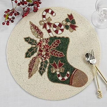 Fennco Styles Handmade Beaded Border Rattan Placemat 15" Round, 1 ...