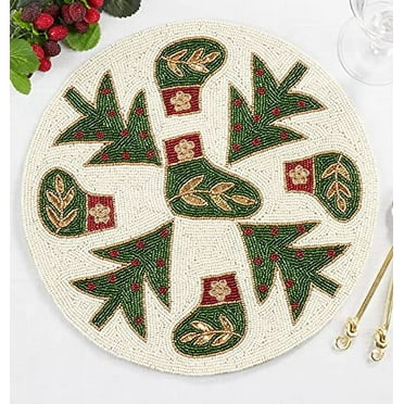 Fennco Styles Hand Beaded Aqua Placemat 15" Round, 1- Piece - Delicate ...