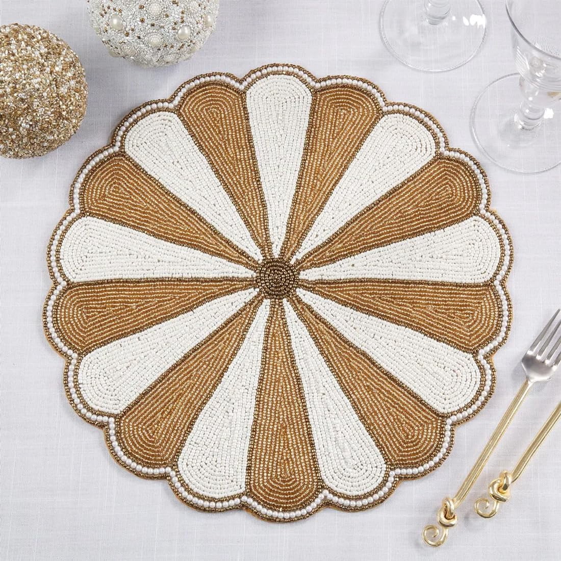 Fennco Style Unique Beaded Pinwheel Holiday Placemat 14" Round, 1-Piece ...
