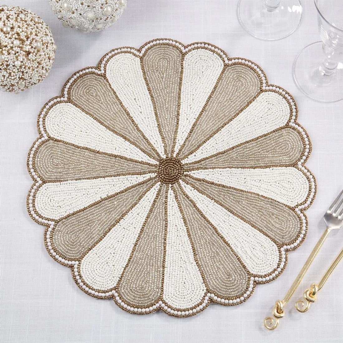 Fennco Style Unique Beaded Pinwheel Holiday Placemat 14" Round, 1-Piece ...